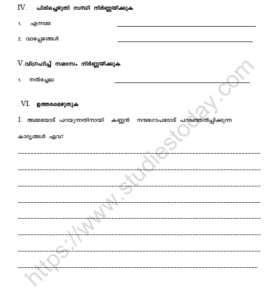 CBSE Class 8 Malayalam Practice Worksheet Set N